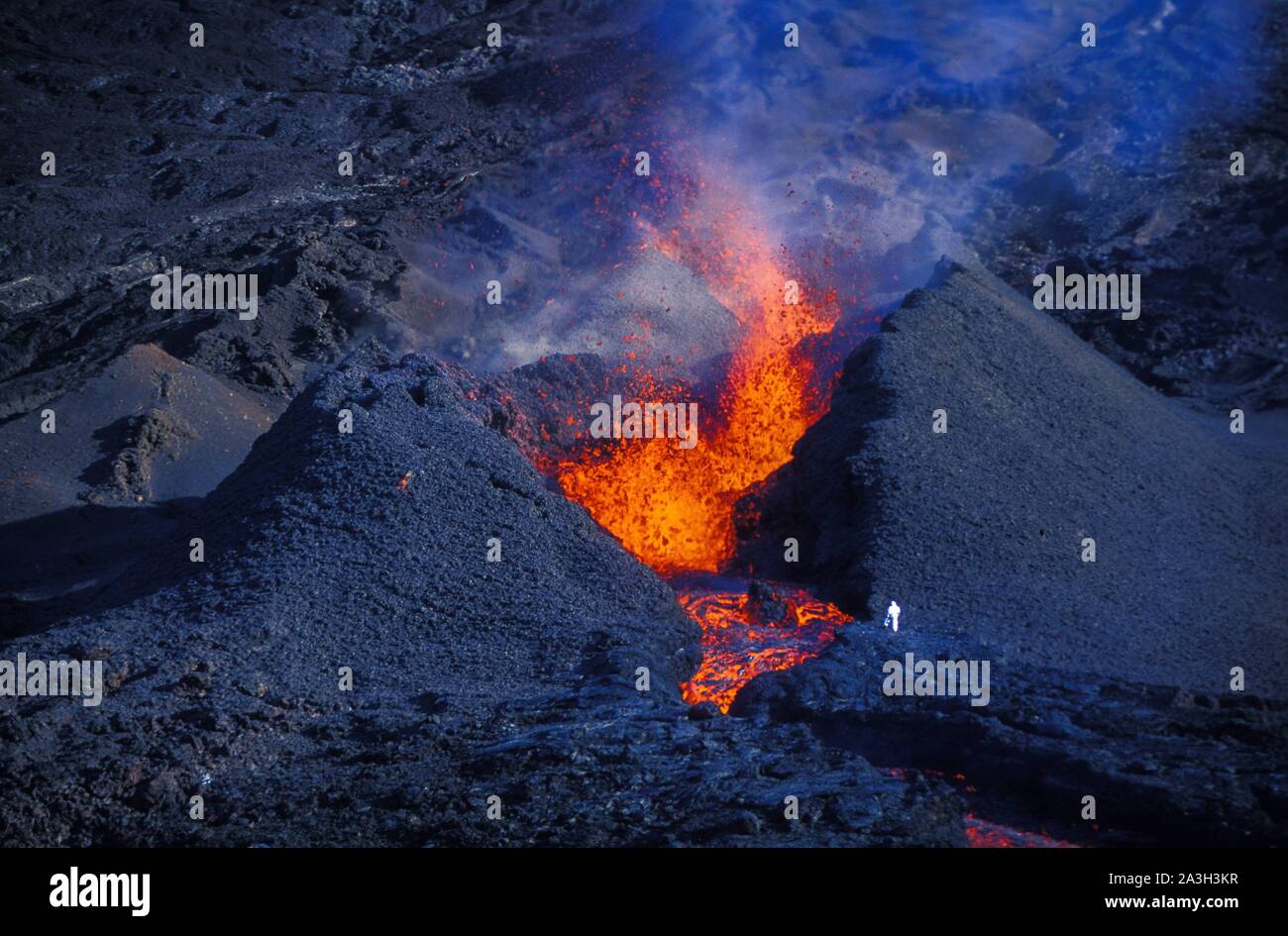 France, Reunion Island, Piton Volcano of la Fournaise, Lava Sampling on ...
