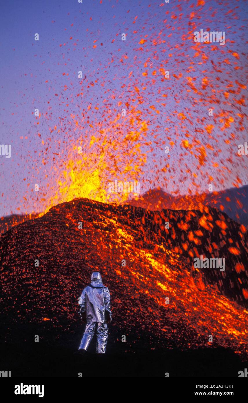 France, Reunion Island, Piton Volcano of la Fournaise, Lava Sampling on ...