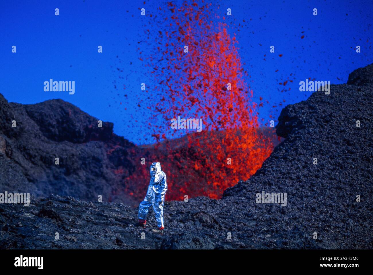 France, Reunion Island, Piton Volcano of la Fournaise, Lava Sampling on ...