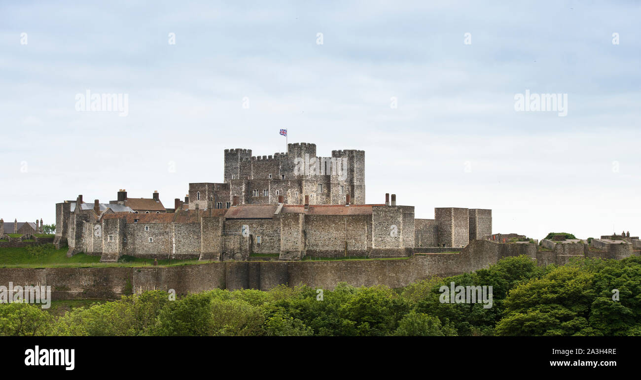 Dover Castle,postcard view, Union Jack flying from keep. British ...