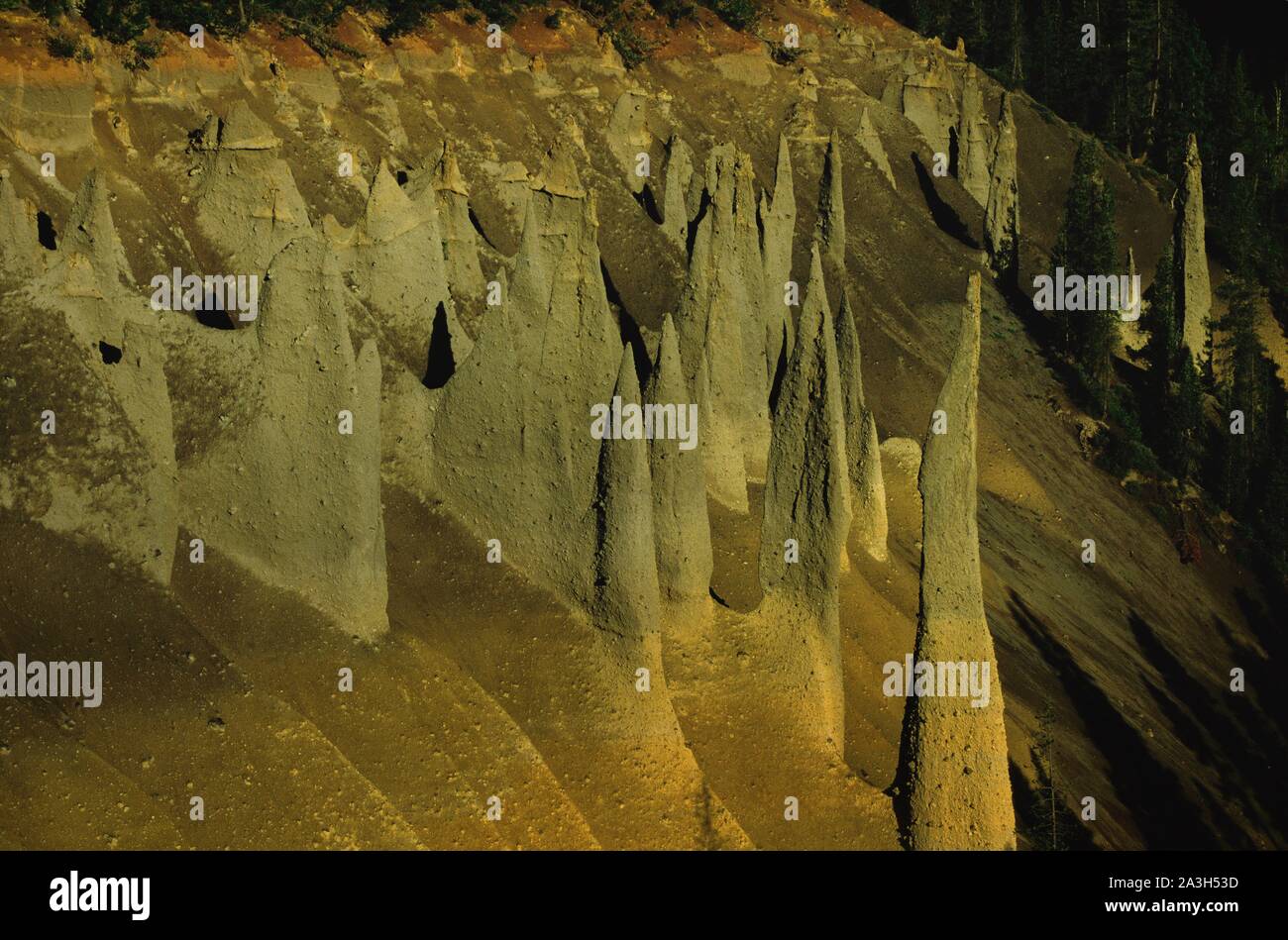 United States, Oregon, Crater lake National Park, Erosion in the walls ...