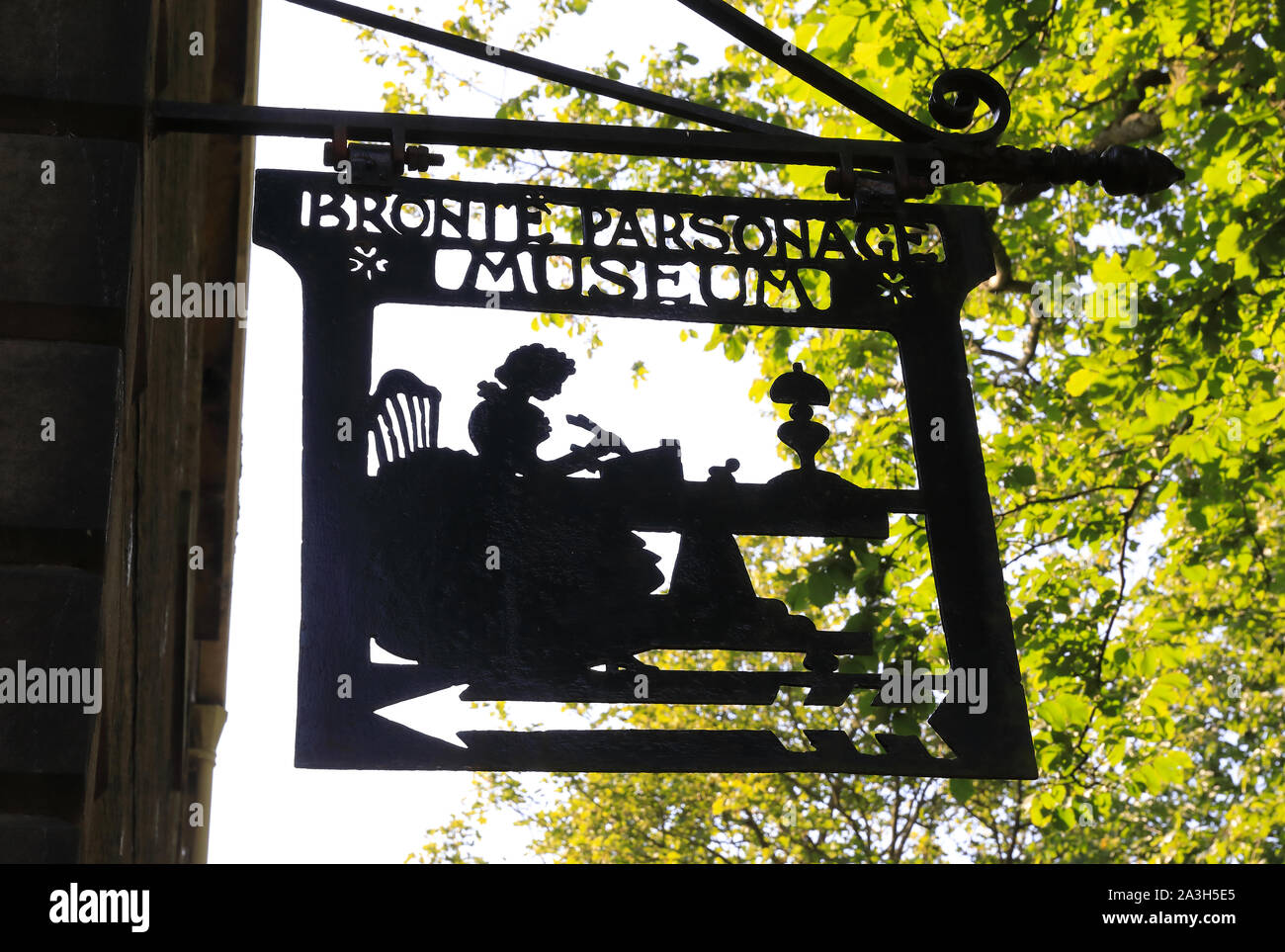 Sign for the Bronte Parsonage Museum, in honour of the Bronte sisters ...