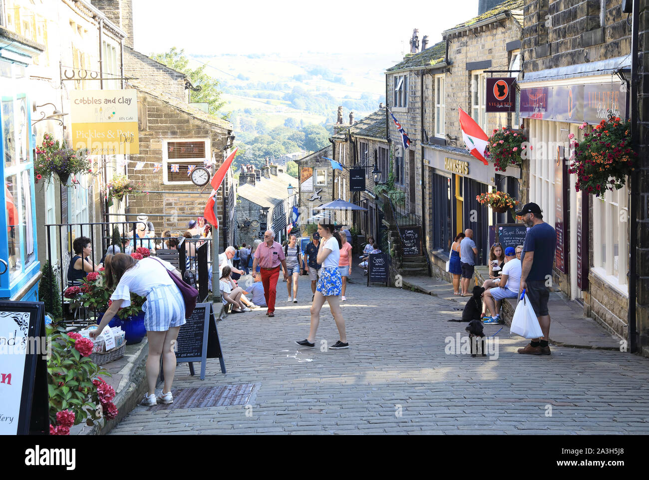 Main Street in the pretty village of Haworth, former home of the Bronte ...