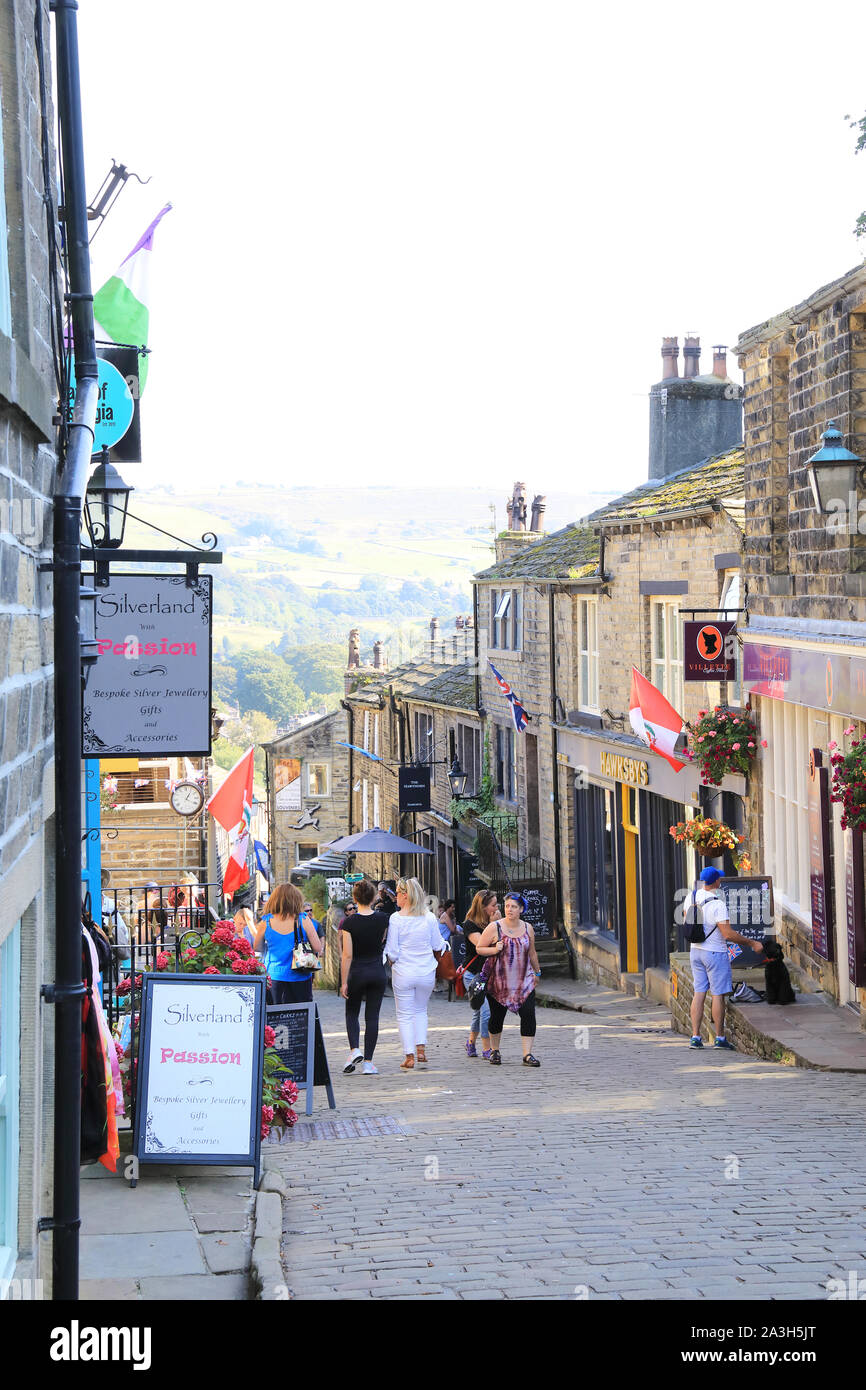 Main Street in the pretty village of Haworth, former home of the Bronte ...