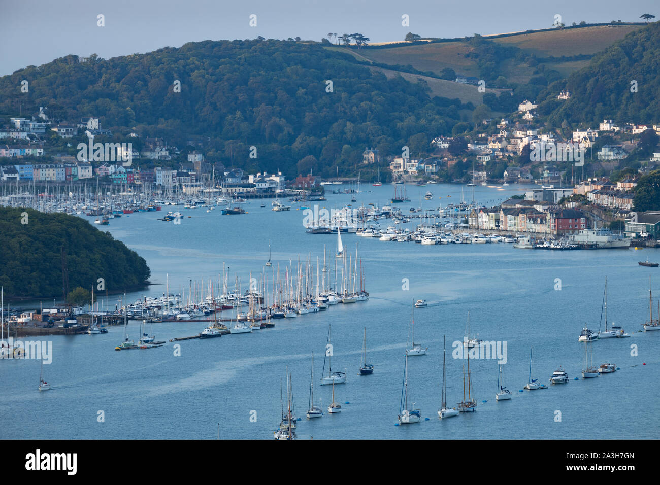 Kingswear, Dartmouth and the Dart Estuary from Greenway, Devon, England ...