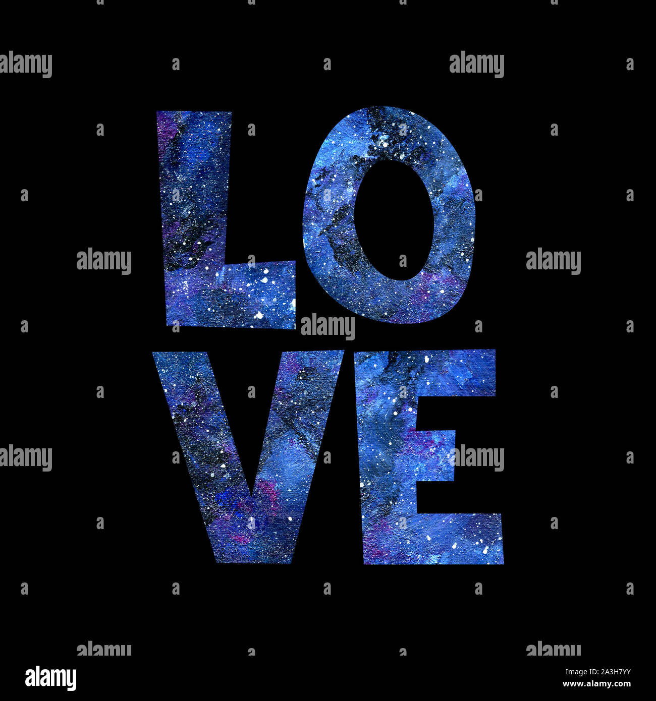 Love word. Typographic composition of cosmic space galaxy handdrawn ...