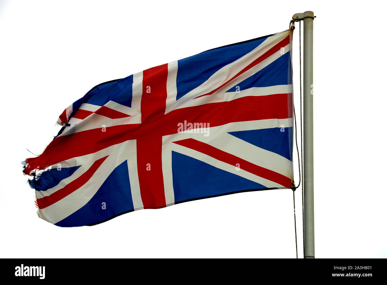Uk flag flying tattered hi-res stock photography and images - Alamy