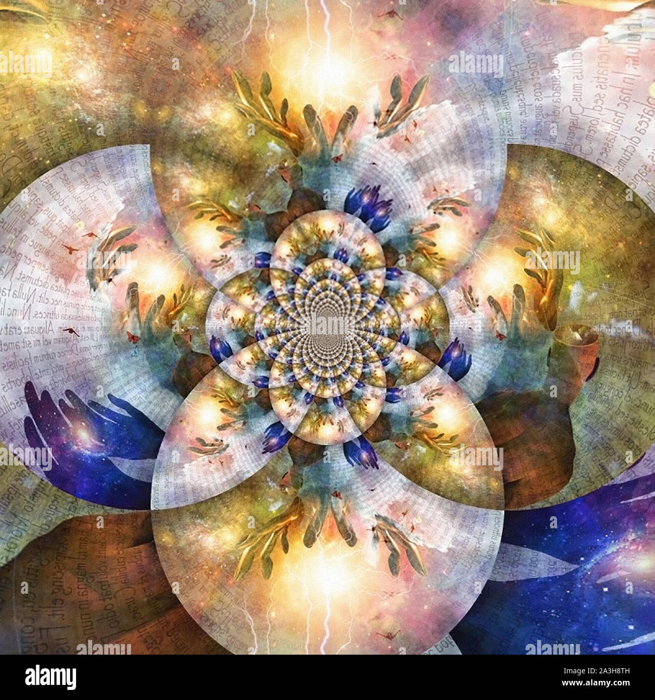 Spiritual fractal. Holy energy in hands of God Stock Photo - Alamy