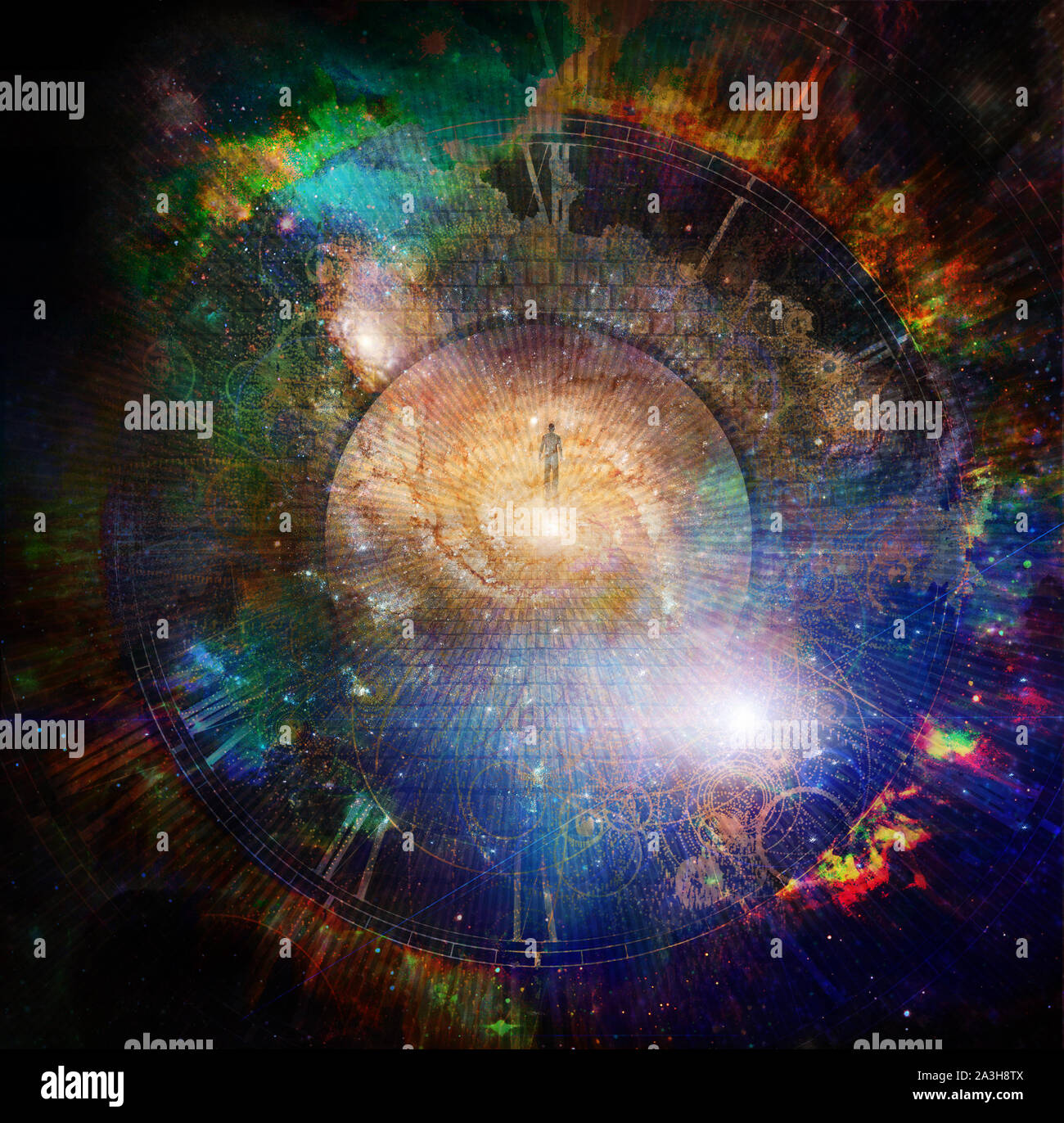 The way to Eternity. Spiritual composition. Man on a stone road in ...