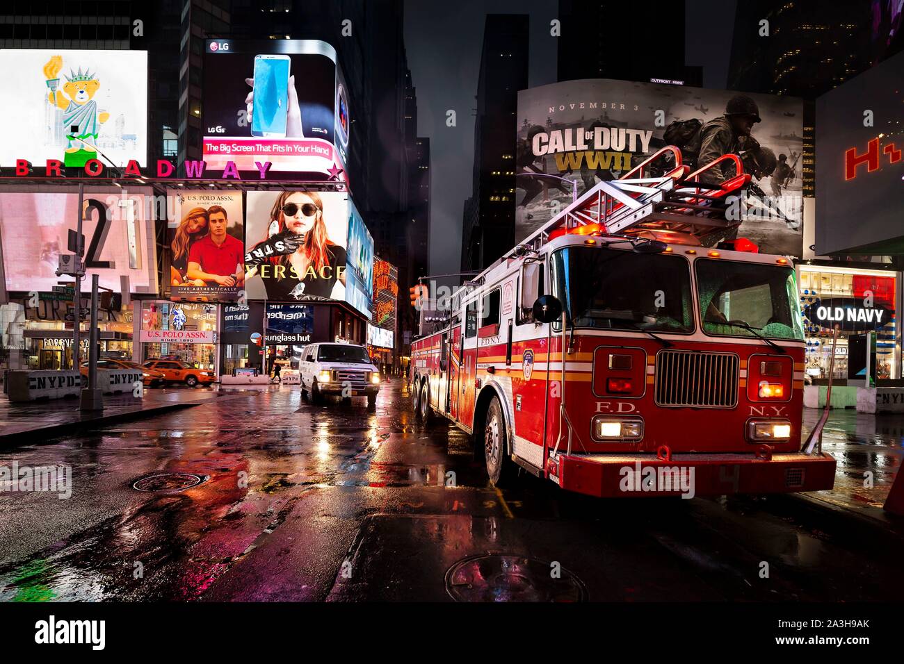 United States, New York City, New York City, Times Square, Fire Truck ...