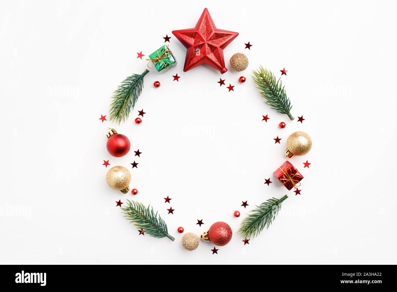 Christmas Round Frame from Natural Branches, Christmas Balls and ...