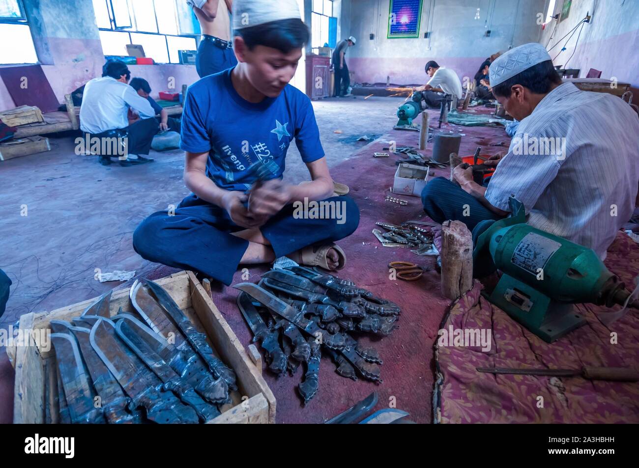 China, Xinjiang autonomous region, Yengisar, workshops producing ...