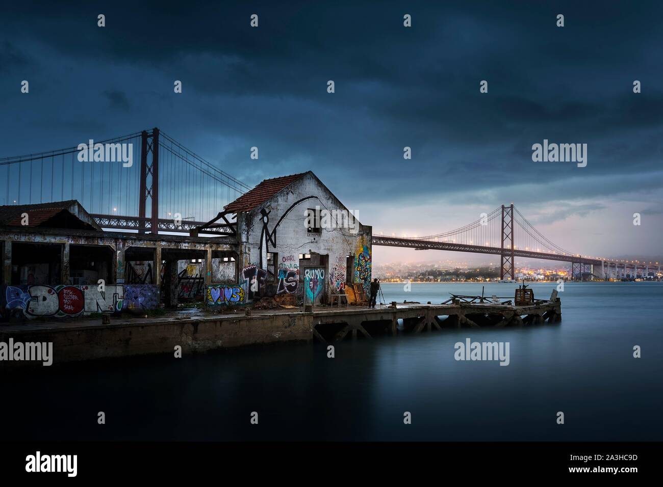 Portugal, Lisbon, Bridge April 25 on the Tagus River Bay Stock Photo ...