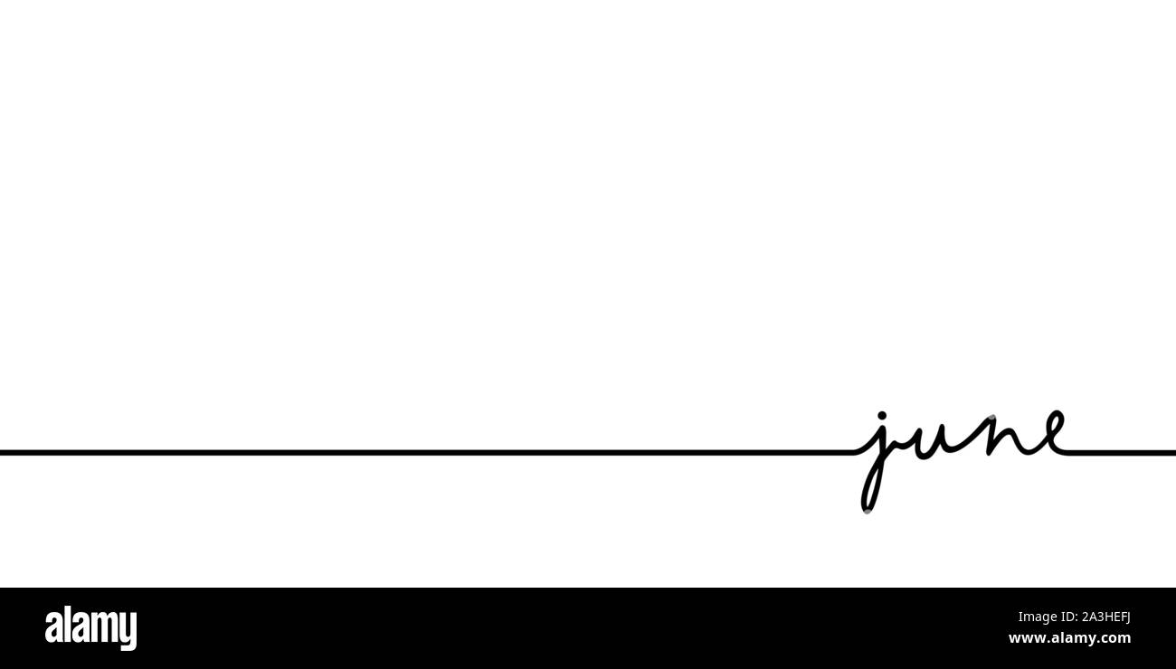 June - continuous one black line with word. Minimalistic drawing of ...