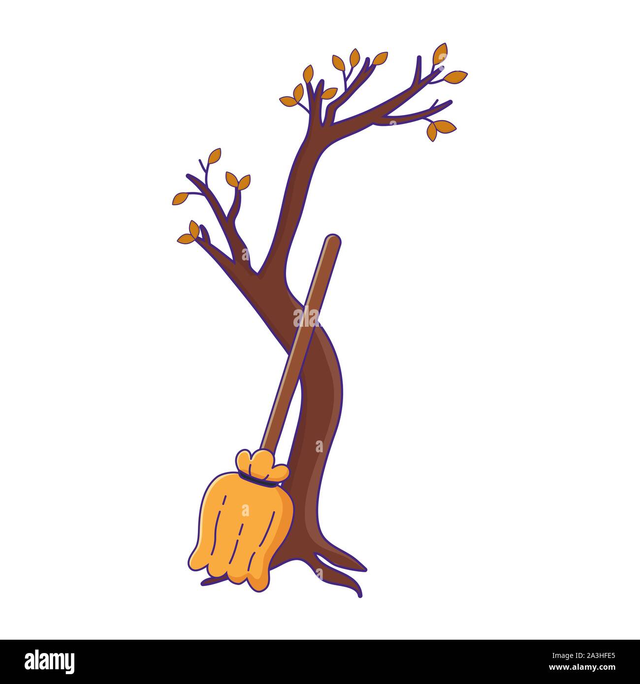 dry tree leaves broom trick or treat happy halloween vector ...