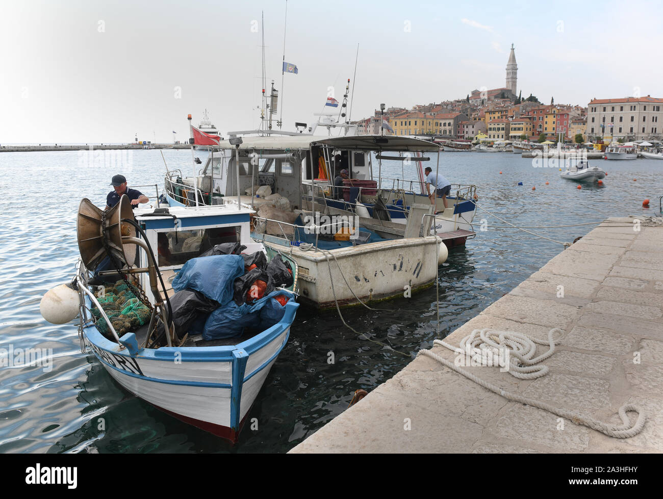 Rovinj, Croatia fishing boats in harbour port Stock Photo - Alamy