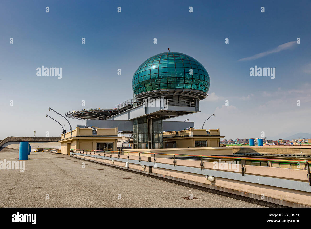 Glass control tower and helipad on the FIAT rooftop test track on top ...