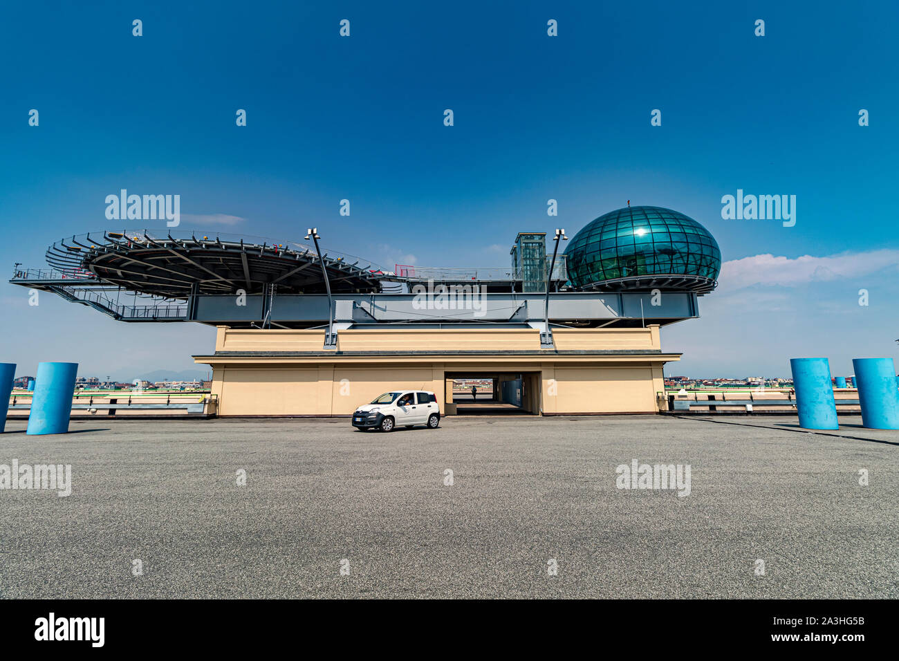 Glass control tower and helipad on the FIAT rooftop test track on top ...
