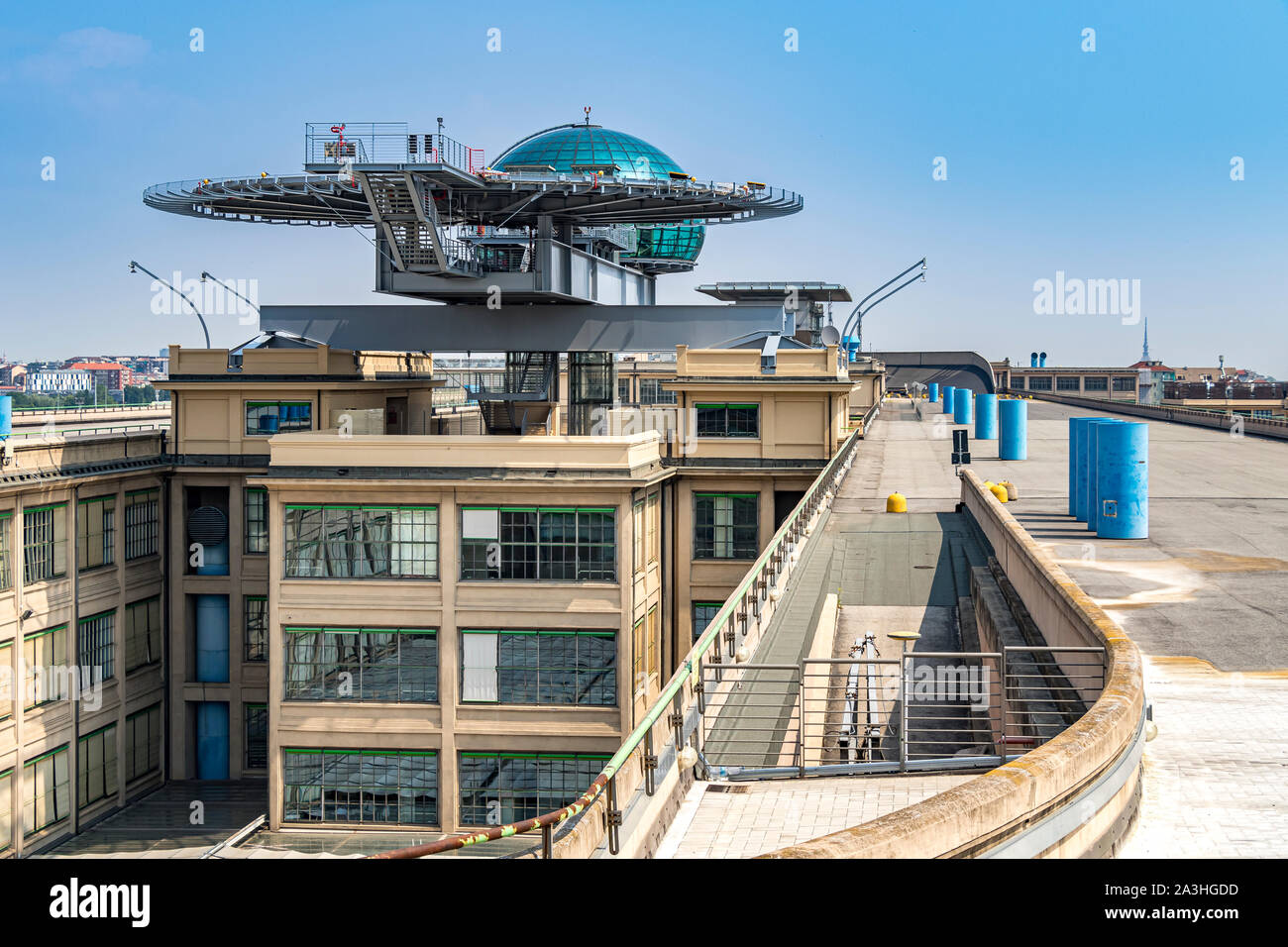 Glass control tower and helipad on the FIAT rooftop test track on top ...