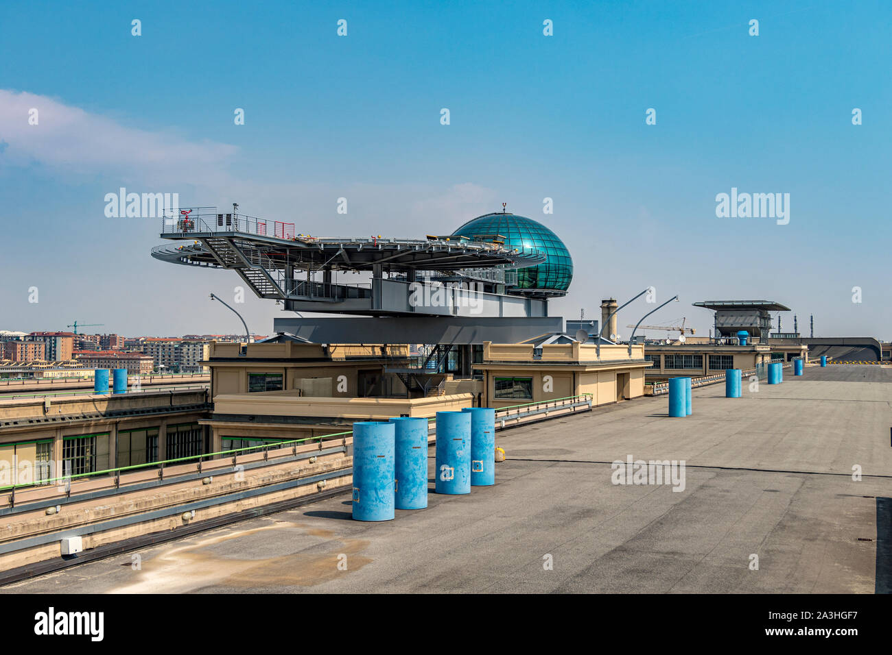Glass control tower and helipad on the FIAT rooftop test track on top ...