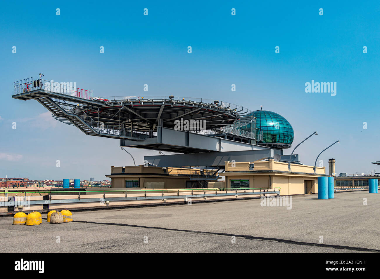 Glass control tower and helipad on the FIAT rooftop test track on top ...
