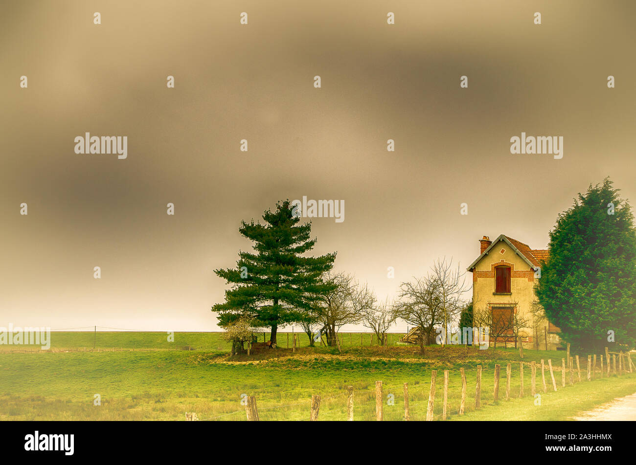 Countryside landscape in autumn with rural house Stock Photo - Alamy