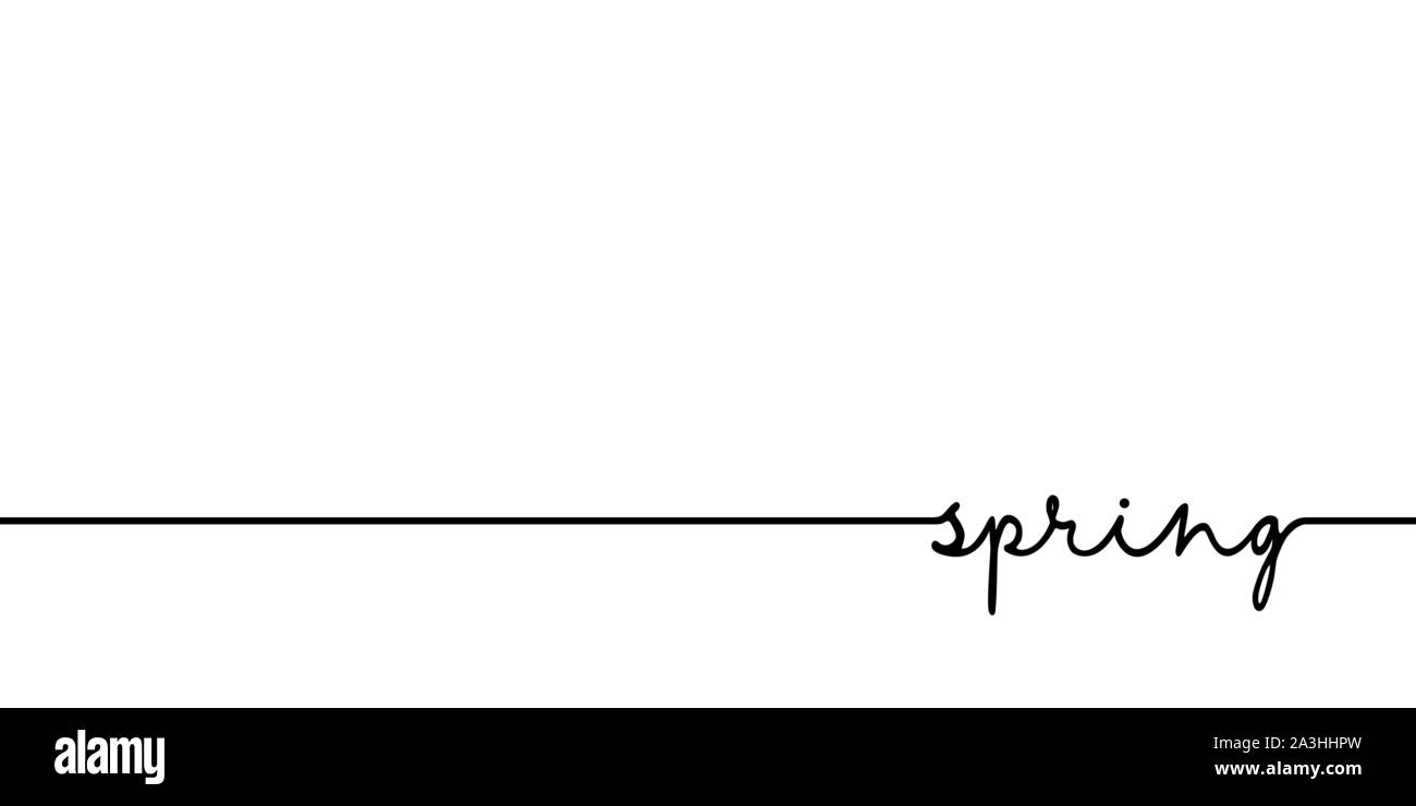 Spring - continuous one black line with word. Minimalistic drawing of ...