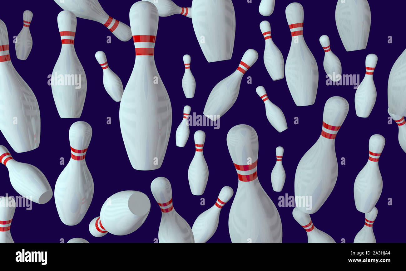 Bowling background with pins on a blue background Stock Photo - Alamy