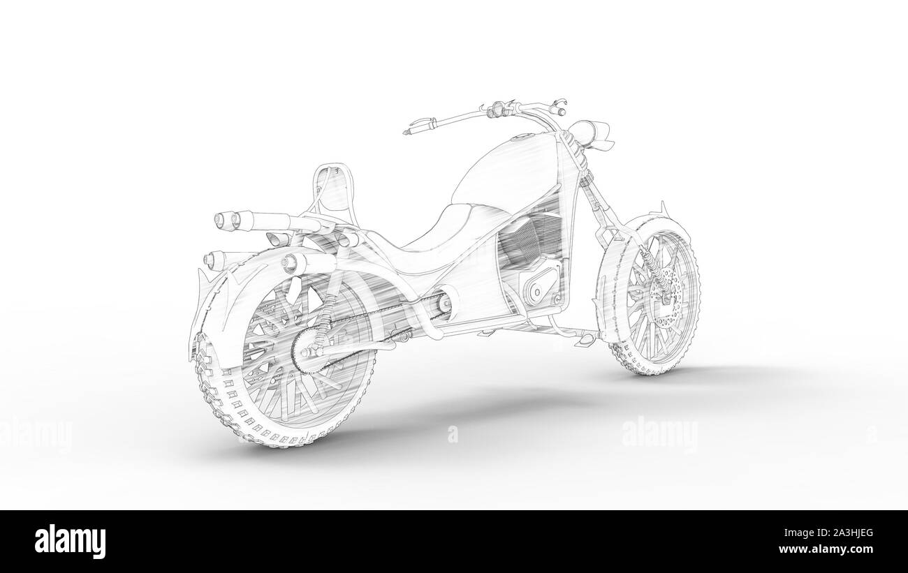 3d rendering of a concept cruising motorcycle isolated in white studio ...