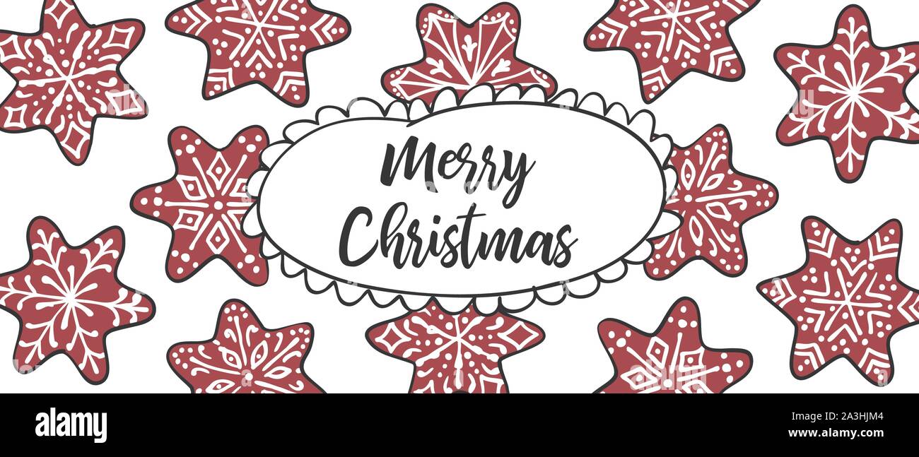 Christmas card with gingerbread and hand-drawn type merry Christmas ...