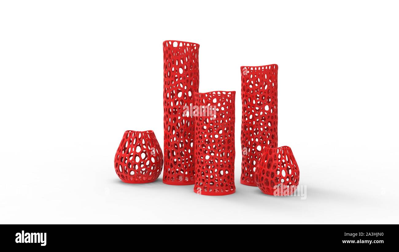 3d rendering of complex shaped vases isolated in white studio ...