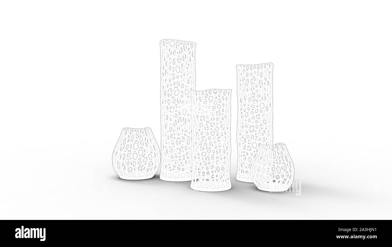 3d rendering of complex shaped vases isolated in white studio ...