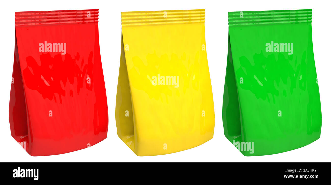 Multi-colored packaging on a white background Stock Photo - Alamy