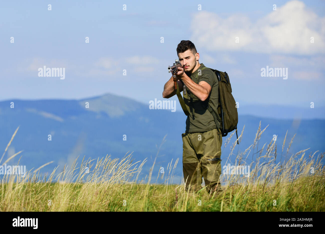 veterans day. muscular man hold weapon. purpose and success. military ...