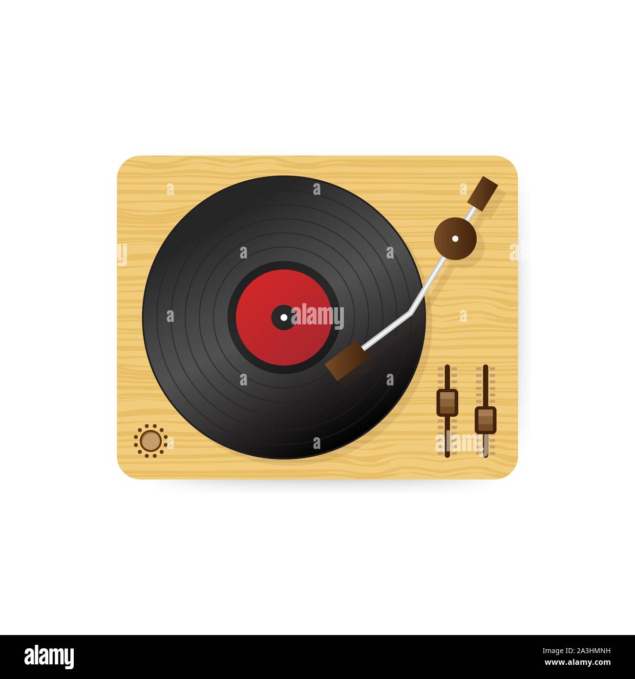 Vinyl record player illustration, flat cartoon retro vintage turntable ...