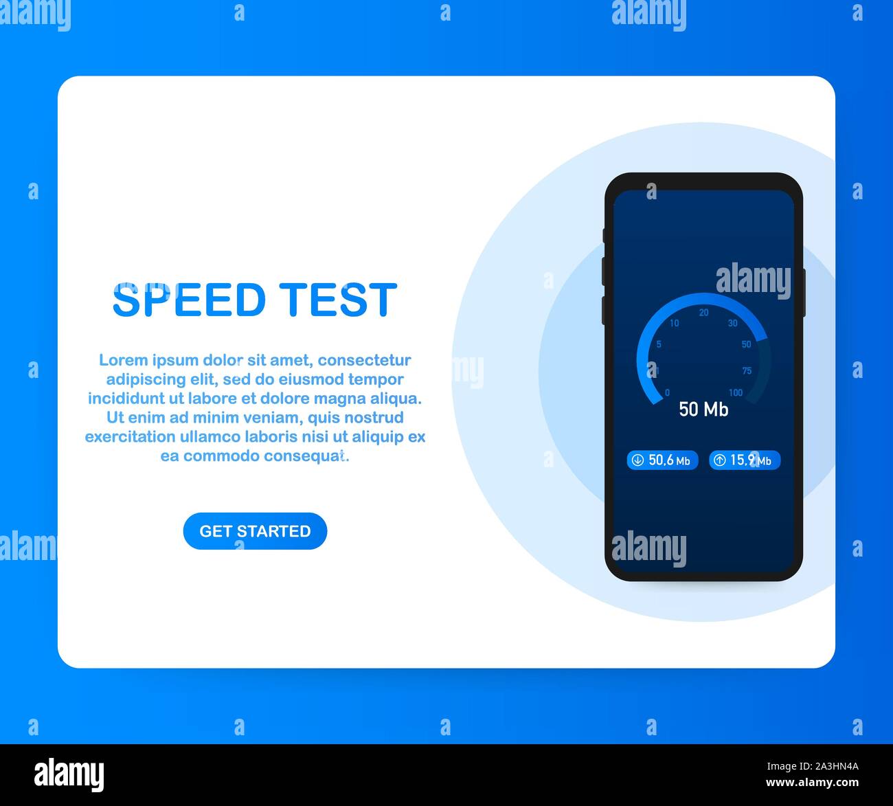 Speed test on smartphone. Speedometer Internet Speed 100 mb. Website ...