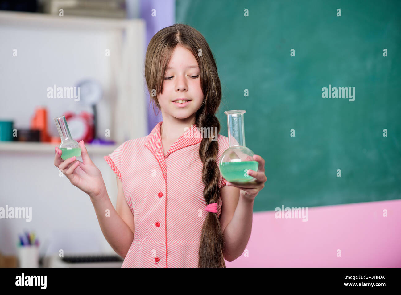 Fascinating lesson. Chemical reaction. Chemical liquid. Science lesson ...