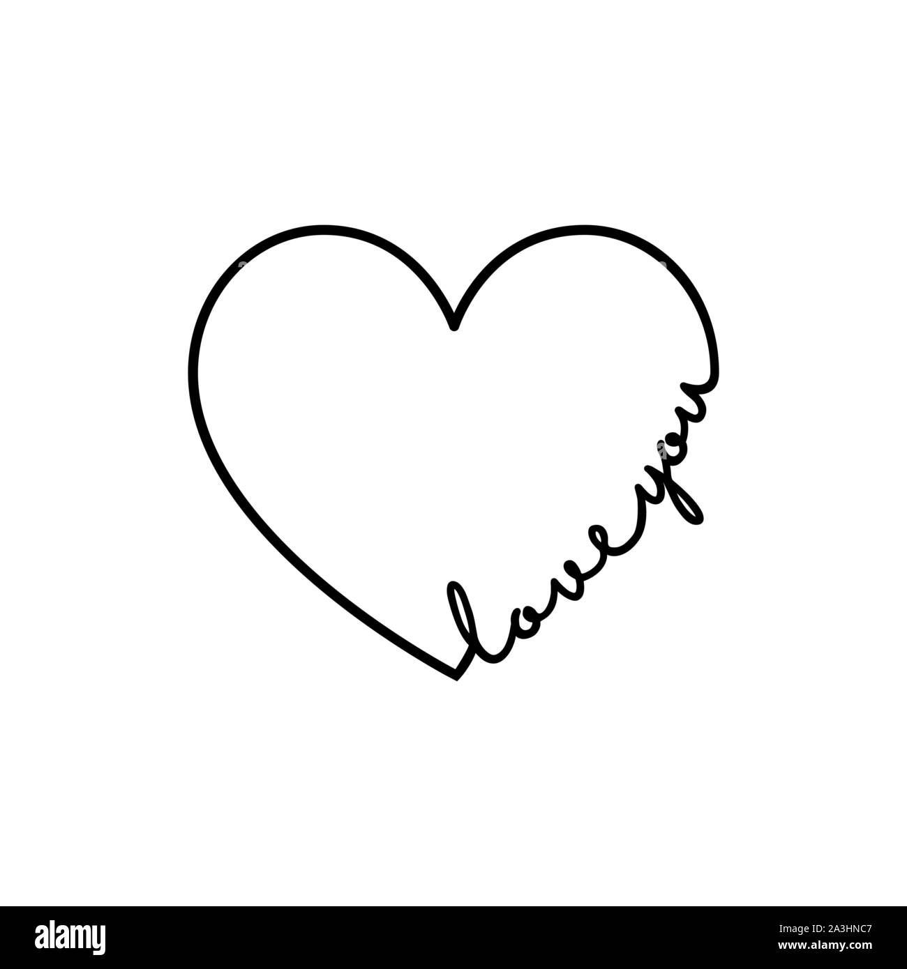 Love you - calligraphy word with hand drawn heart. Lettering symbol ...