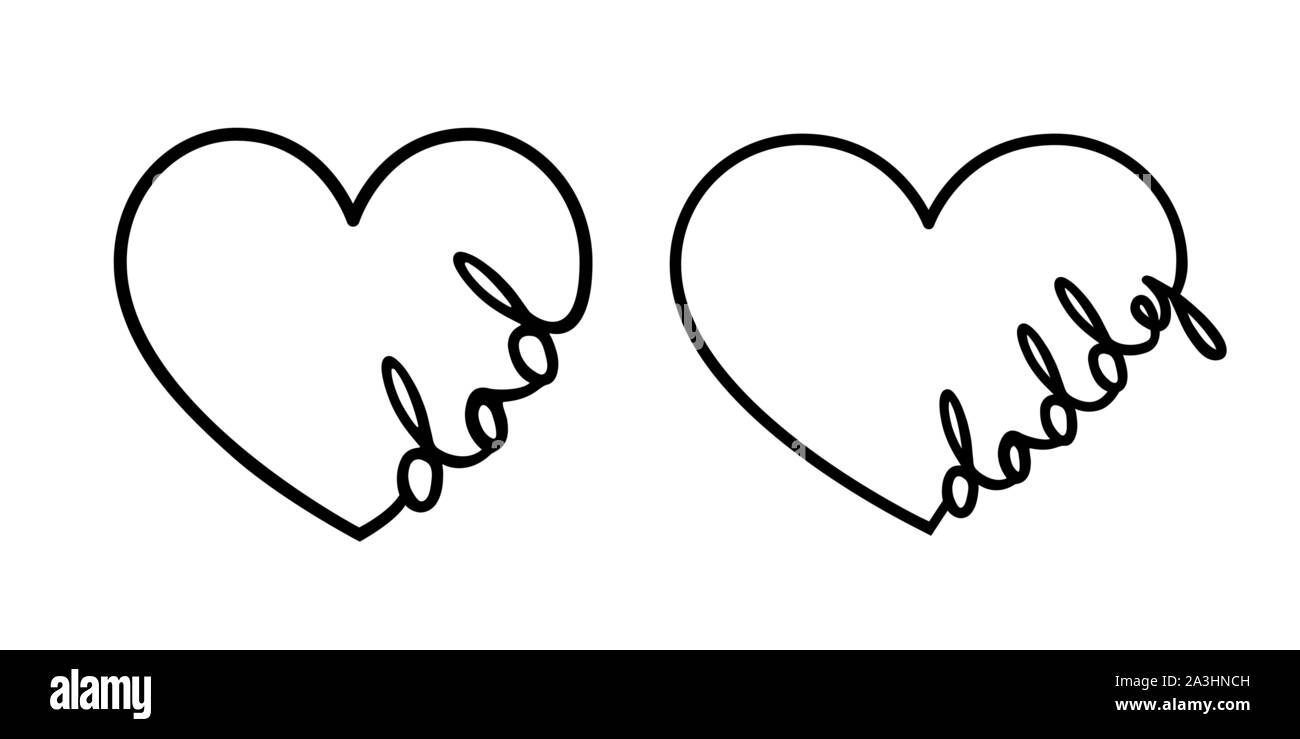 Dad, daddy - calligraphy word with hand drawn heart. Lettering symbol ...