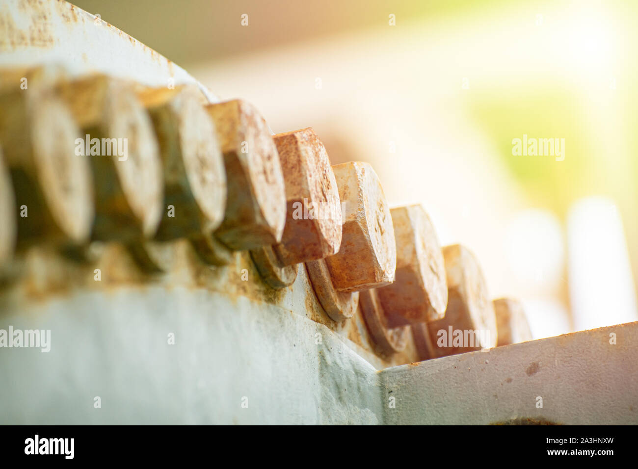Big rusty metal nuts locked with rust and corrosion bolts Stock Photo ...