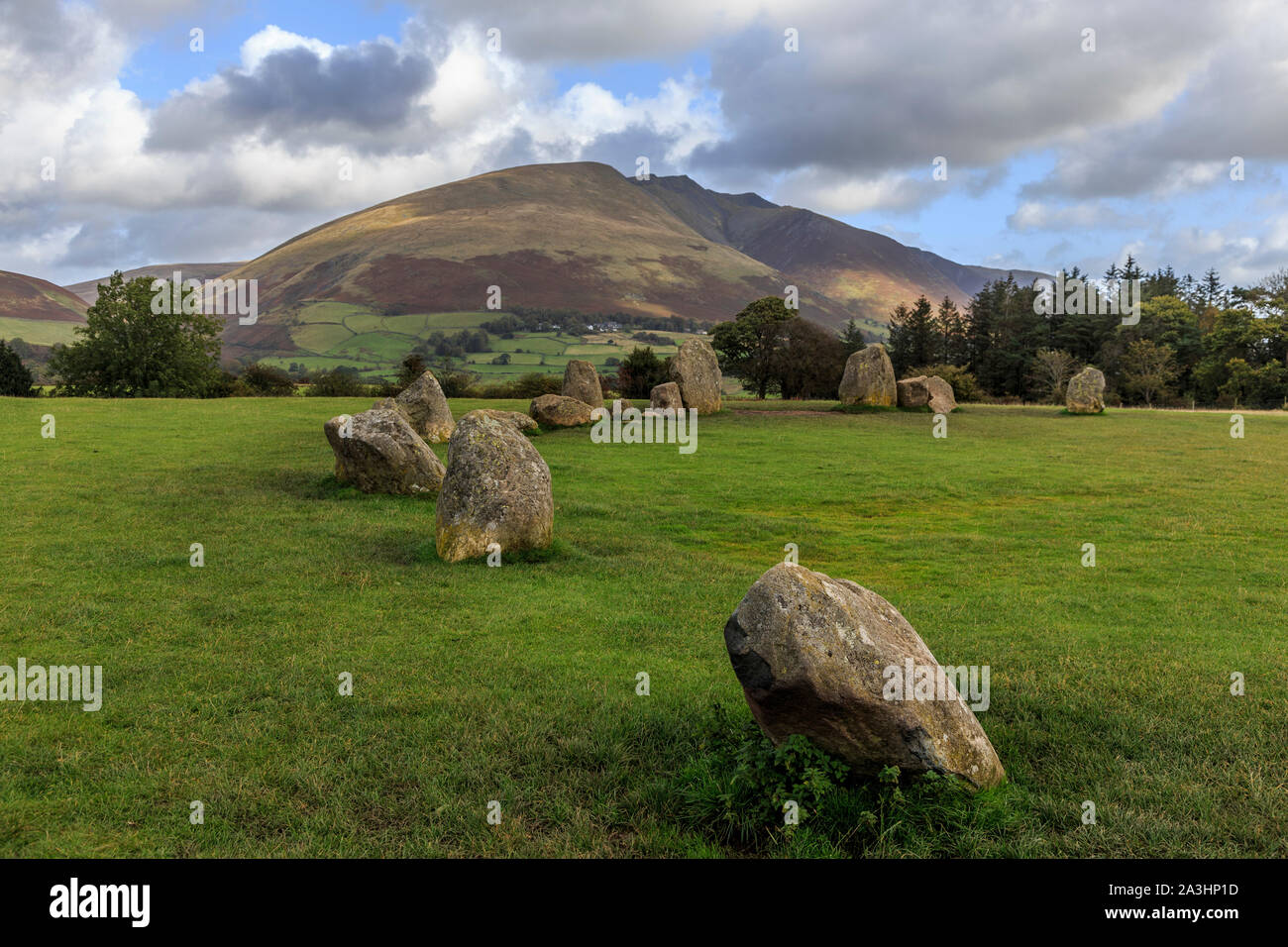 Standing stones at Castlerigg stone circle Keswick Cumbria Lake ...