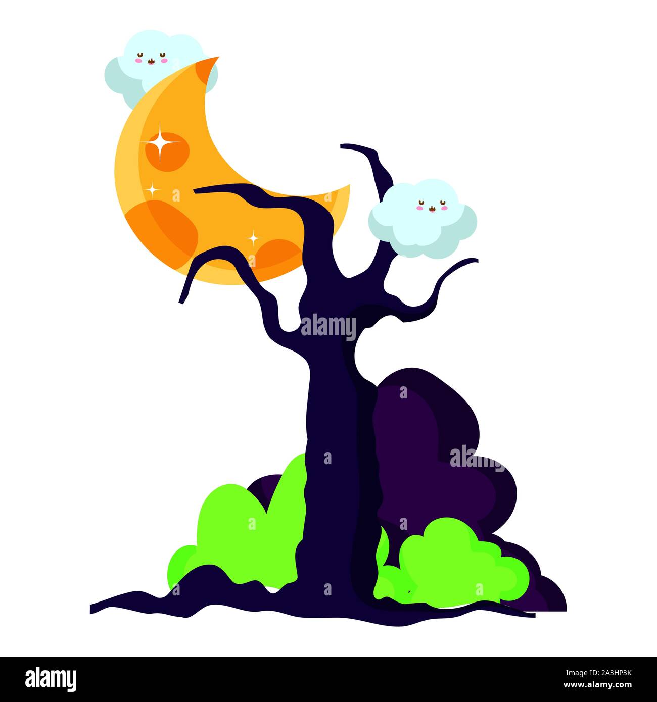 ghosts moon dry tree cartoon trick or treat happy halloween vector ...