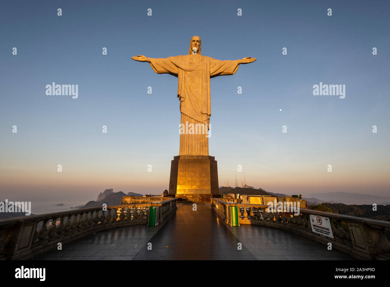 View to Christ the Redeemer Statue during sunrise up on Corcovado ...