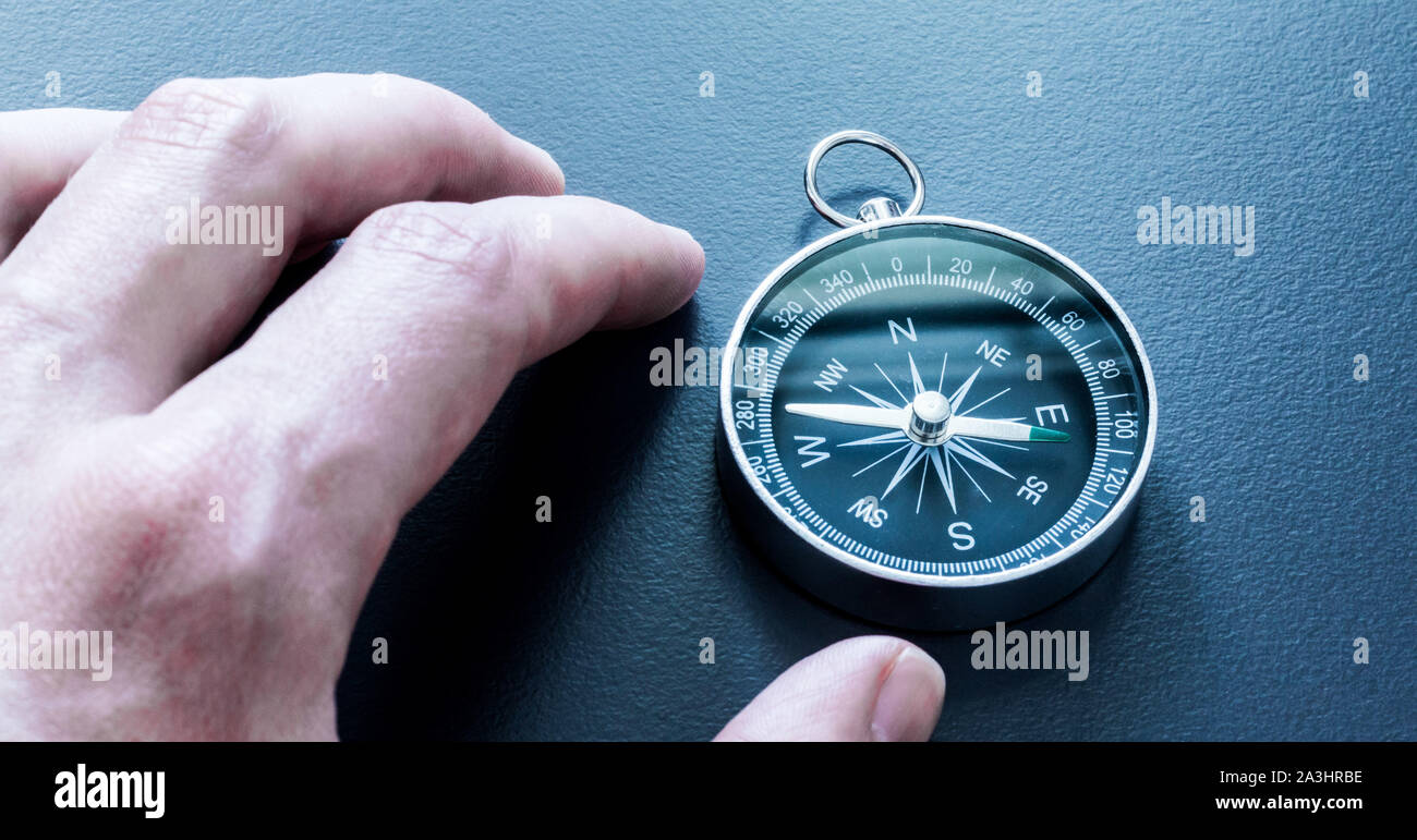 Close up of compass on an office desk, business & innovation Stock ...