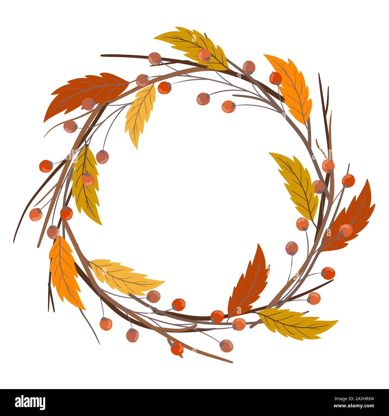 Hand drawn circle frame of autumn branches. Vector Stock Vector Image ...