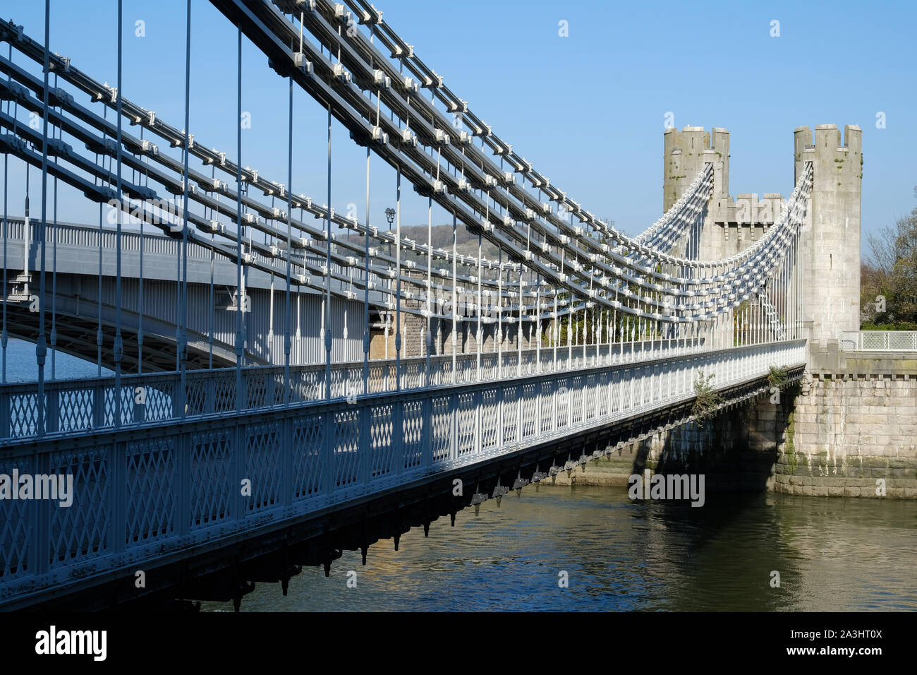 Conwy suspension bridge in North Wales Stock Photo - Alamy