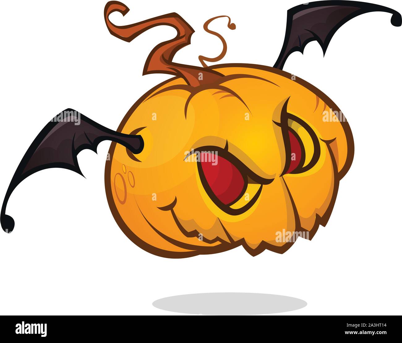 Cartoon pumpkin head with bat wings flying and screaming. Vector ...