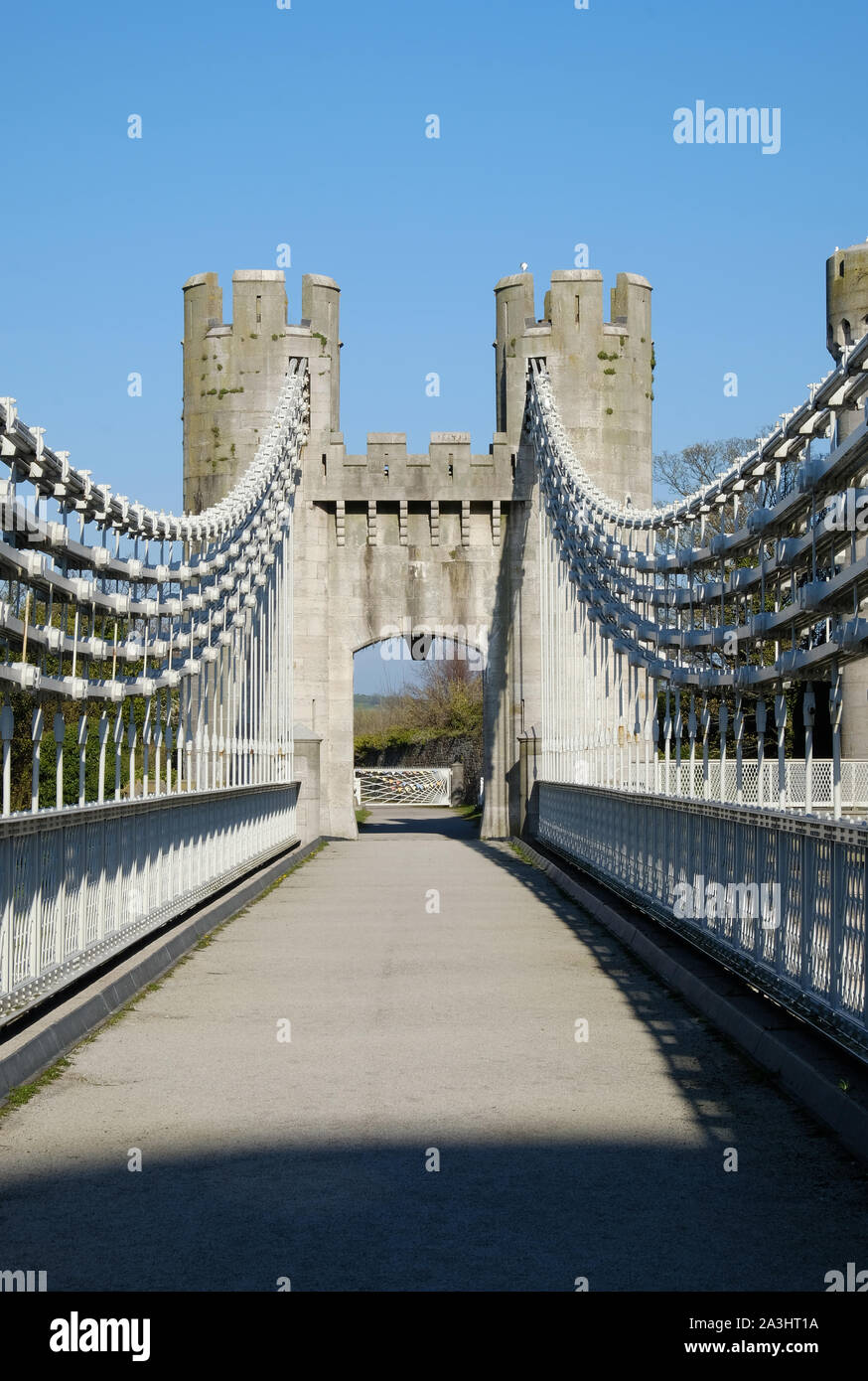 Conwy suspension bridge in North Wales Stock Photo - Alamy