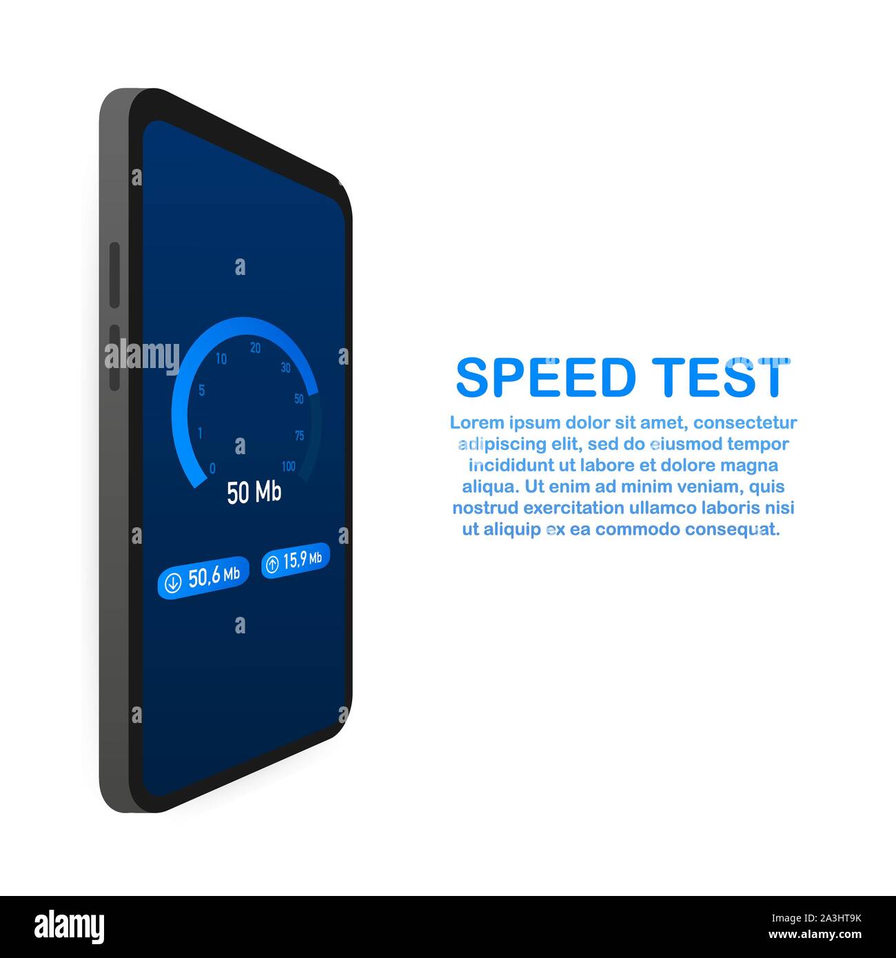 Speed test on smartphone. Speedometer Internet Speed 100 mb. Website ...