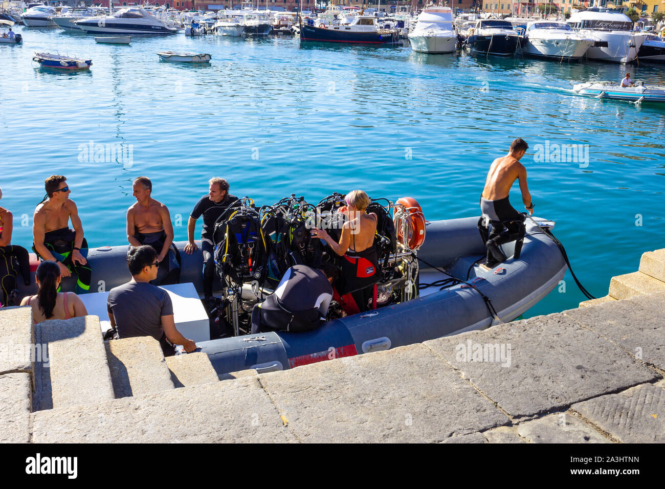 Santa Margherita Ligure, Italy - September 13, 2019: A group of divers ...
